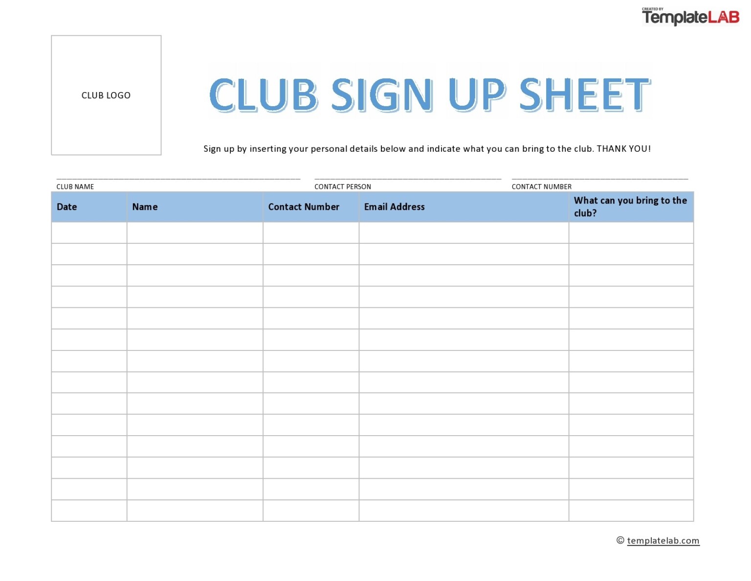 After School Club Sign In Sheet - schoolprintablesheets.com