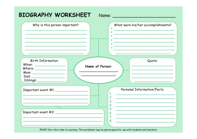 Biography Pre-Writing Sheet High School - schoolprintablesheets.com