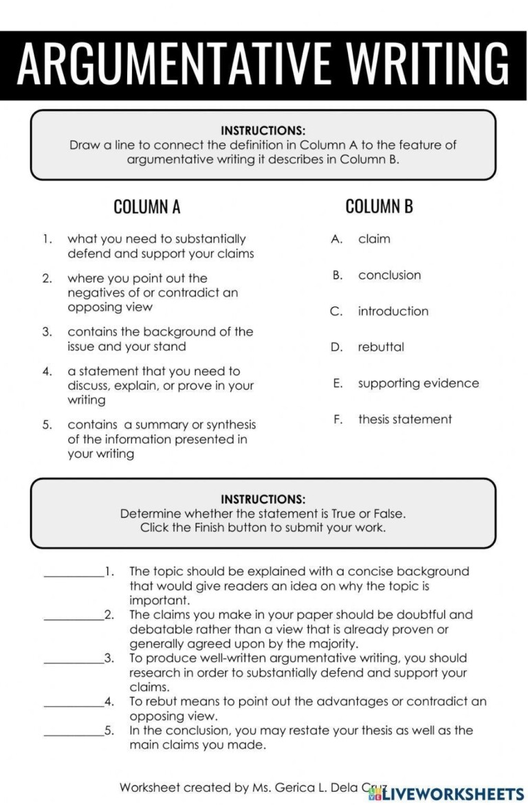 Argumentative Essay Assignment Sheet High School ...