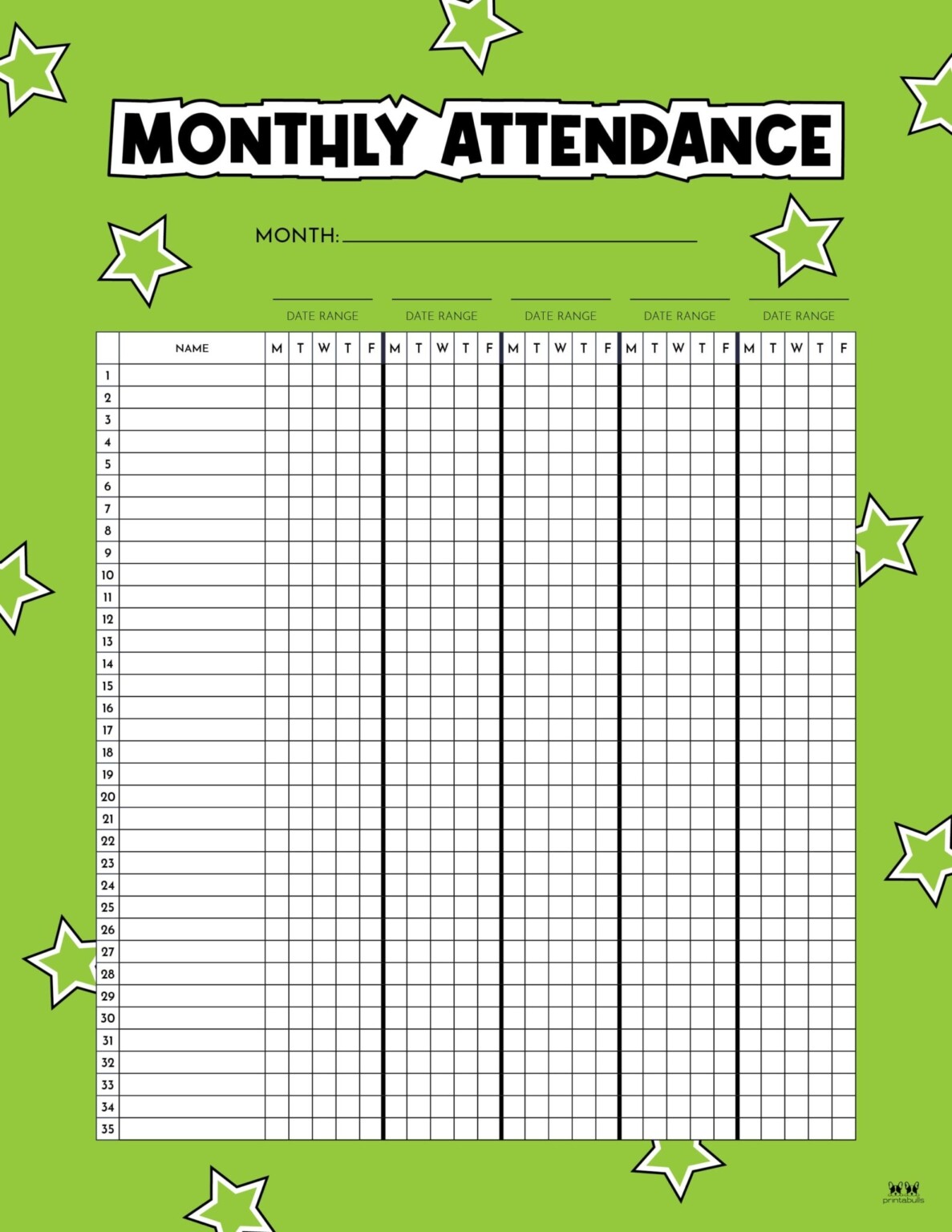 Blank School Year Attendance Sheets - schoolprintablesheets.com