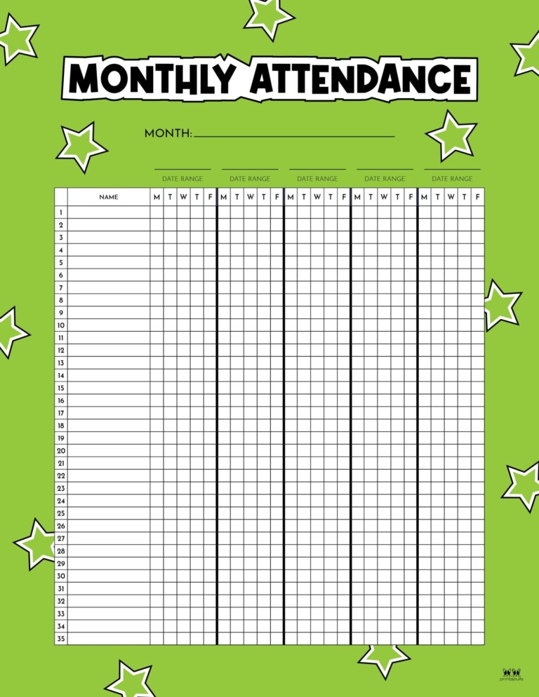 Blank School Year Attendance Sheets - schoolprintablesheets.com