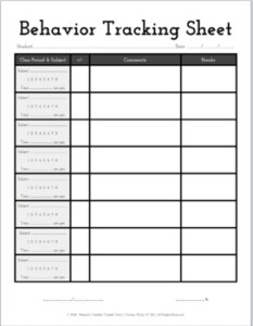 Behaviour Tracking Sheet School Resources - schoolprintablesheets.com