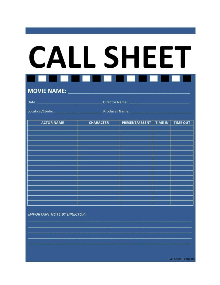 Call Sheet No Film School - schoolprintablesheets.com