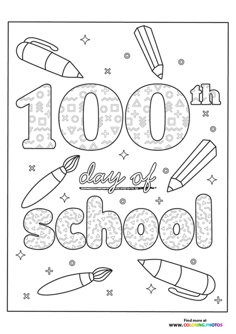 100 Day School Coloring Sheet - schoolprintablesheets.com