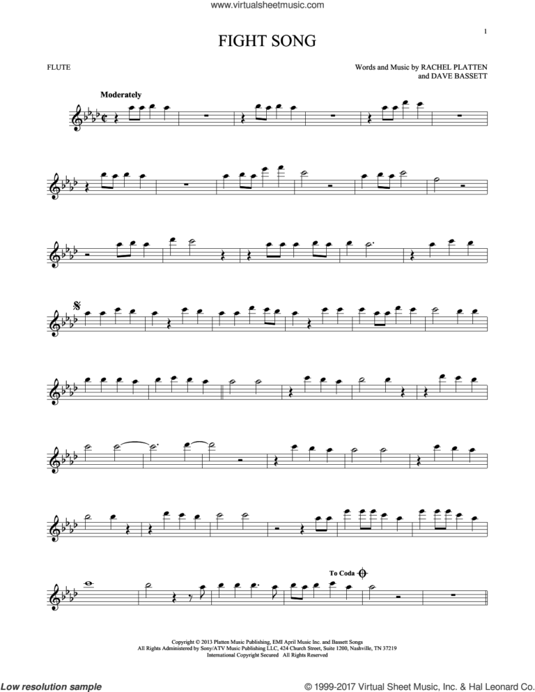 Aubrey School Fight Song Flute Sheet Music - schoolprintablesheets.com