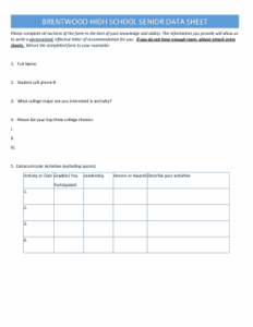 Brentwood High School Senior Data Sheet - schoolprintablesheets.com