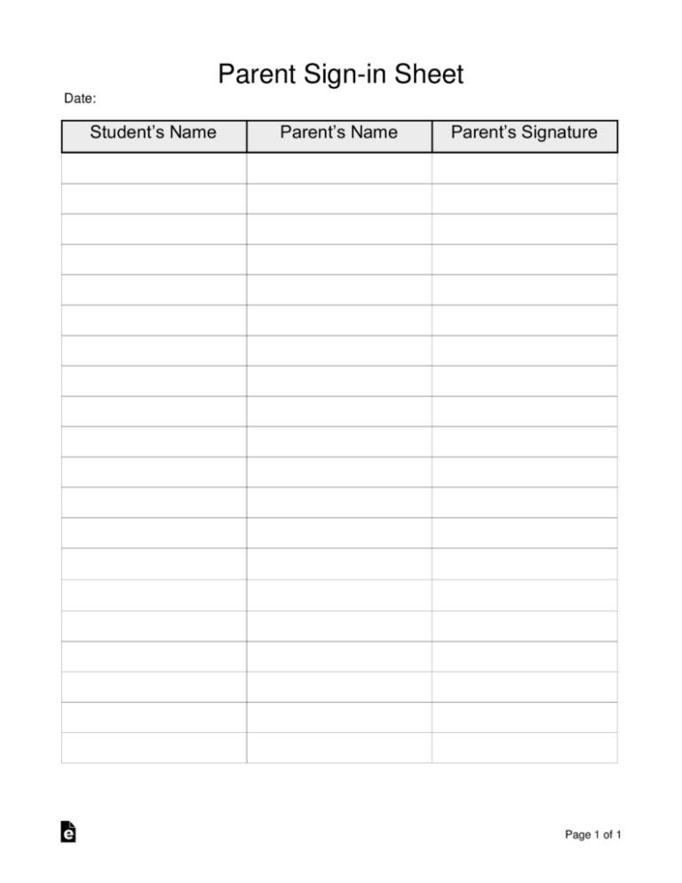 Back To School Parent Sign-In Sheet Pdf - schoolprintablesheets.com