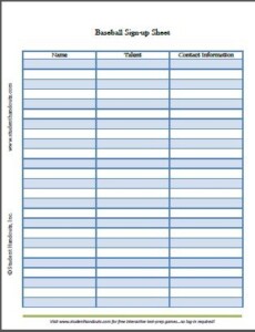 Baseball Sign Up Sheets School - schoolprintablesheets.com