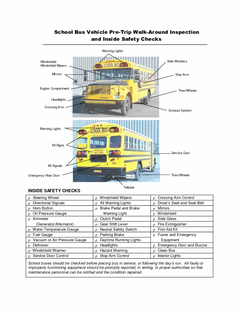 Cdl Class B School Bus Pre Trip Inspection Cheat Sheet ...