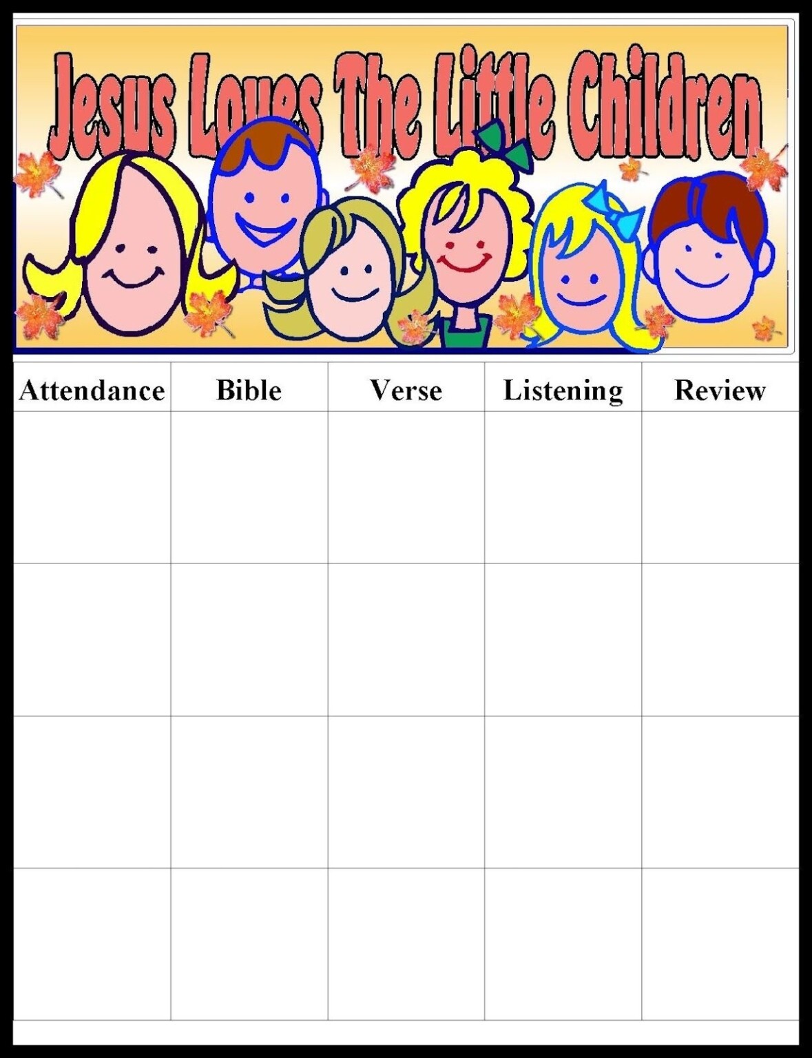 Bible School Attendance Sheet - schoolprintablesheets.com